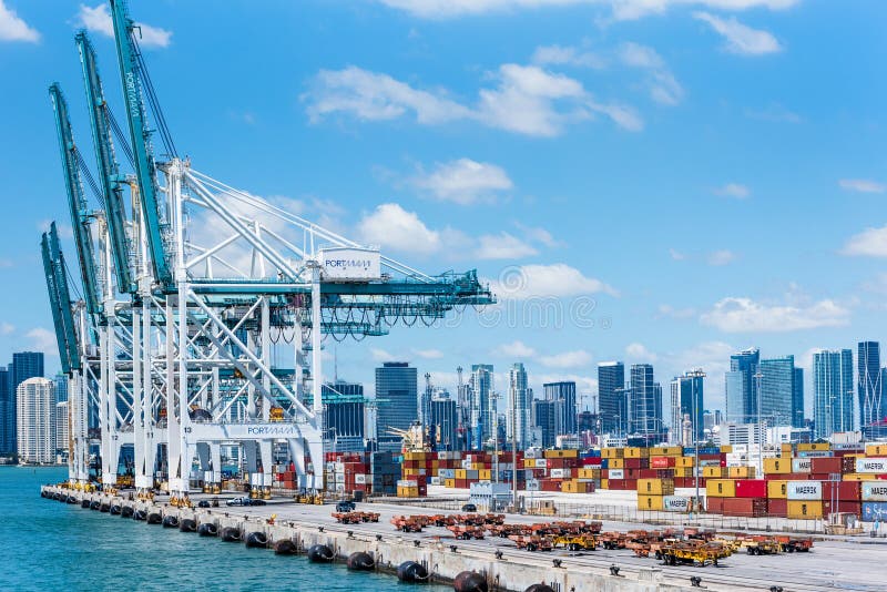 Panorama View on the Cargo Container Terminal in Miami. Editorial Image ...