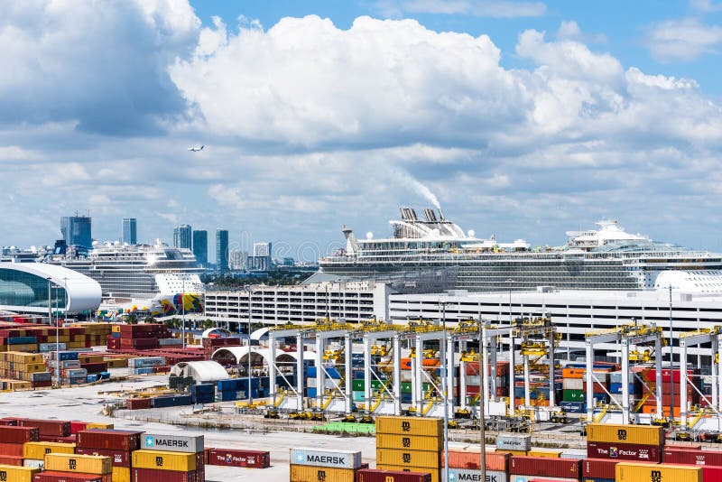 Panorama View on the Cargo Container Terminal in Miami. Editorial Image ...