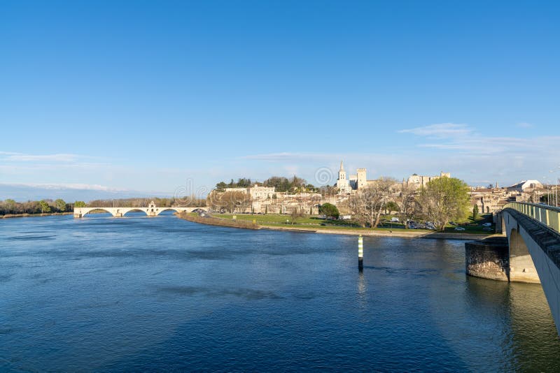 Panorama View of the City of Avignon on the Rhone River Stock Photo ...