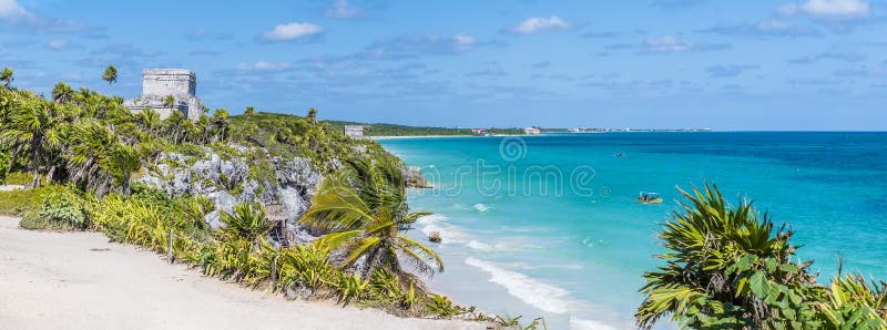 A Panorama View from the Cliffs Along the Rocky Shoreline at the Mayan ...