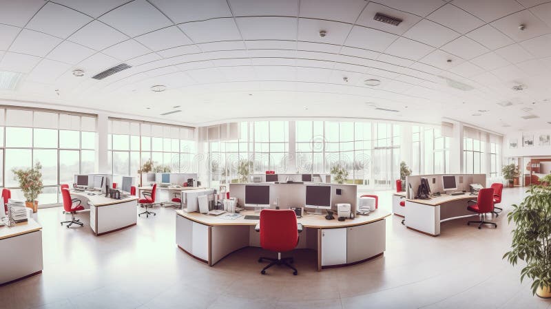 Panorama View of Empty Call Center Operator Workspace. Generative AI ...