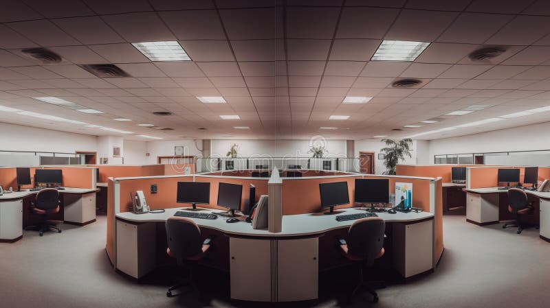 Panorama View of Empty Call Center Operator Workspace. Generative AI ...