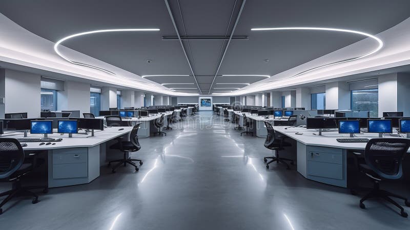 Panorama View of Empty Call Center Operator Workspace. Generative AI ...