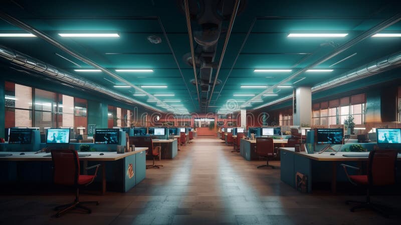 Panorama View of Empty Call Center Operator Workspace. Generative AI ...