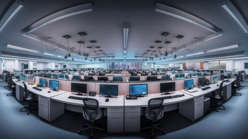 Panorama View of Empty Call Center Operator Workspace. Generative AI ...