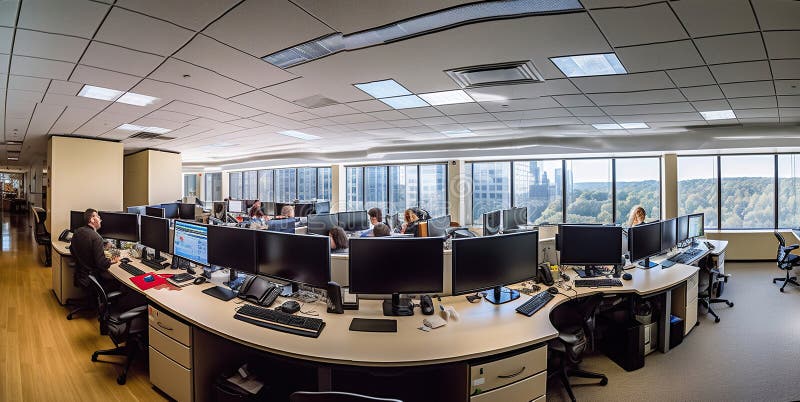 Panorama View of Empty Call Center Operator Workspace. Generative AI ...