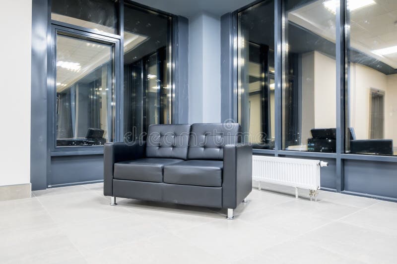 Empty Modern Hall Room with Columns, Doors and Panoramic Windows Stock ...