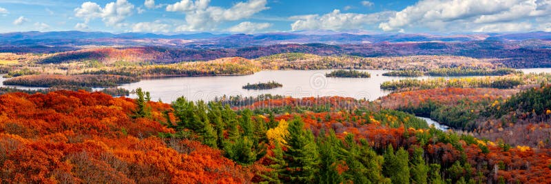 A Panorama View of Fall Season in Quebec, Canada. Stock Photo - Image ...