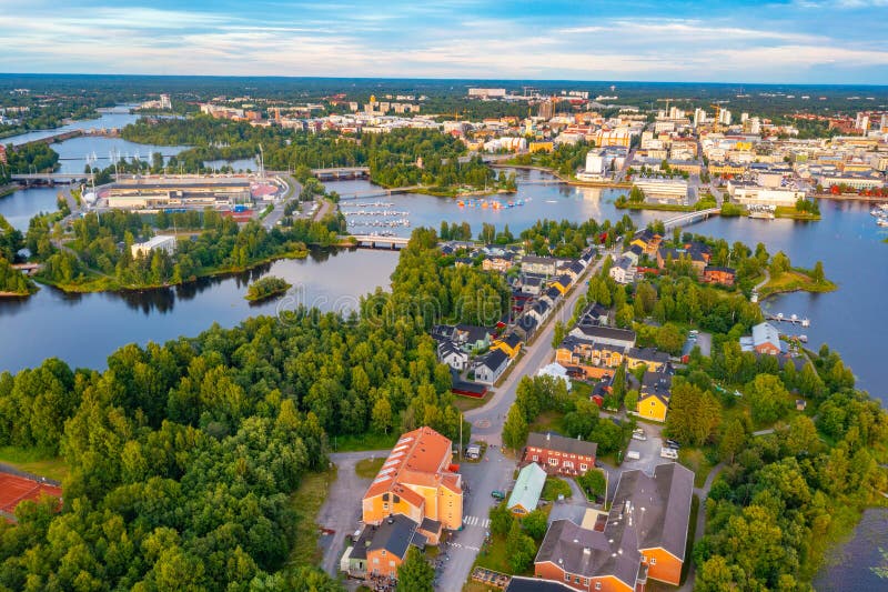 Panorama View of Finnish Town Oulu Stock Image - Image of business ...