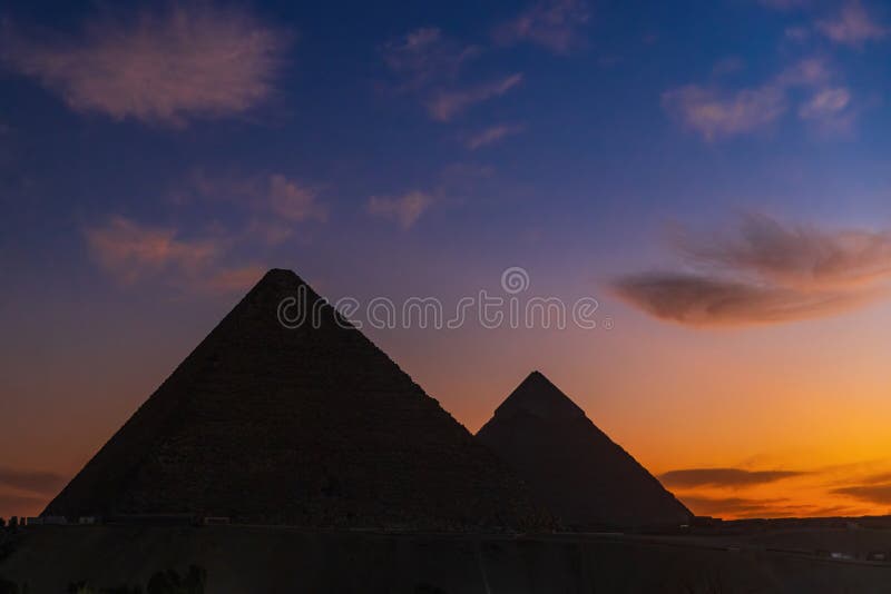 Panorama View of the Giza Pyramids during Dusk Stock Image - Image of ...