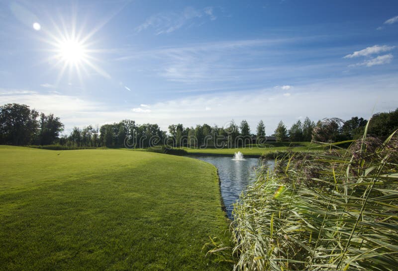 Panorama View of Golf Course with Beautiful Green Field. Golf Course ...