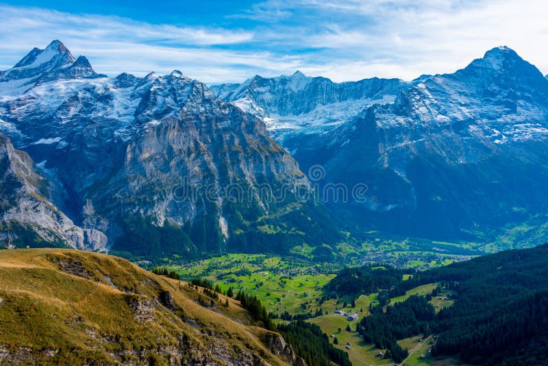 Panorama View of Grindelwald, Switzerland Stock Image - Image of ...
