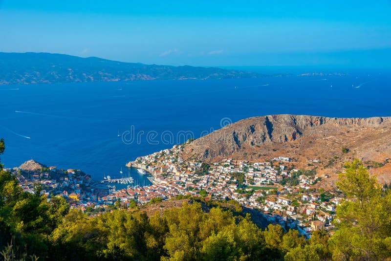 Panorama View of Hydra Town in Greece Stock Image - Image of panorama ...