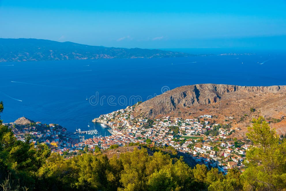 Panorama View of Hydra Town in Greece Stock Image - Image of panorama ...