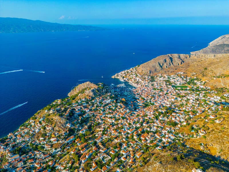 Panorama View of Hydra Town in Greece Stock Image - Image of landscape ...