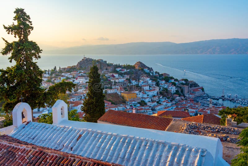 Panorama View of Hydra Town in Greece Stock Image - Image of history ...