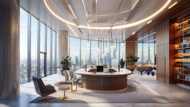 Panorama View Inside Office in Skyscraper. Beautiful Modern Office in ...