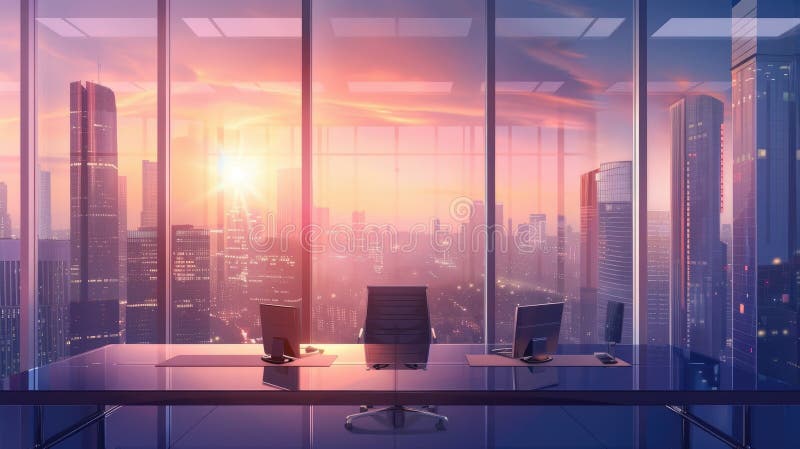 Panorama View Inside Office in Skyscraper. Beautiful Modern Office in ...