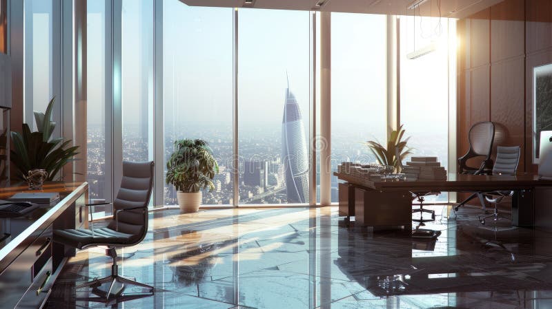 Panorama View Inside Office in Skyscraper. Beautiful Modern Office in ...