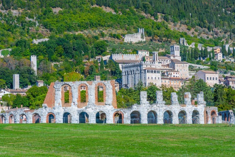 Panorama View of Italian Town Gubbio Stock Image - Image of wall ...