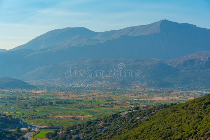 Panorama View of Lasithi Plateau at Greek Island Crete Stock Photo ...