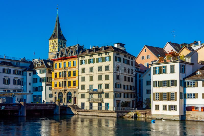 Panorama View of Limmat River in Zurich, Switzerland Stock Image ...