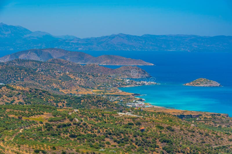 Panorama View of Mirabello Bay at Greek Island Crete Stock Image ...