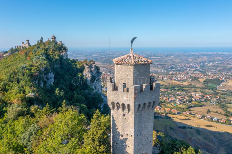 Panorama View of the Montale Tower of San Marino Stock Photo - Image of ...