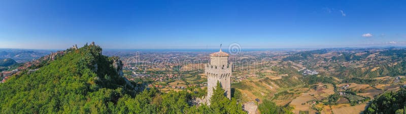 Panorama View of the Montale Tower of San Marino Stock Photo - Image of ...