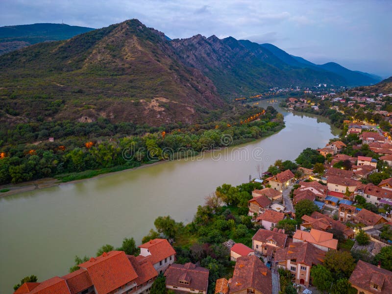 Panorama View of Mtskheta at Confluence of Mtkvari and Kura Rive Stock ...