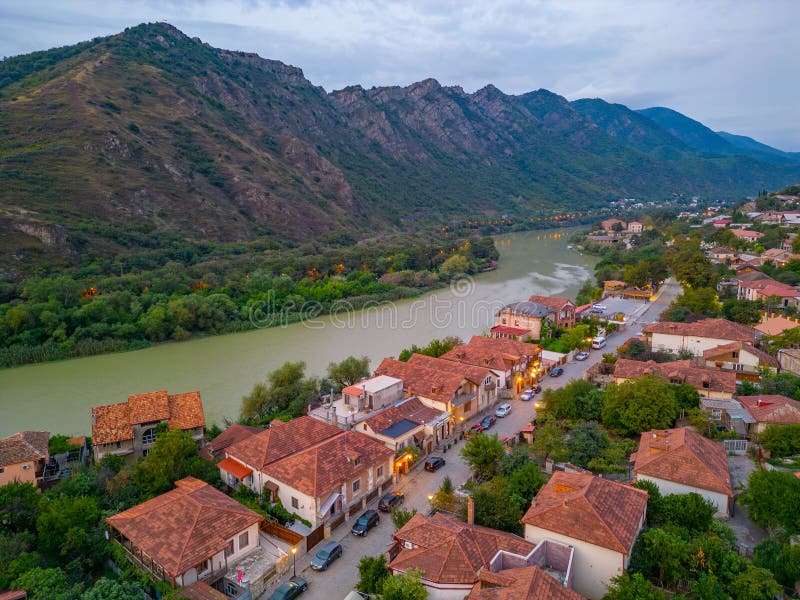 Panorama View of Mtskheta at Confluence of Mtkvari and Kura Rive Stock ...