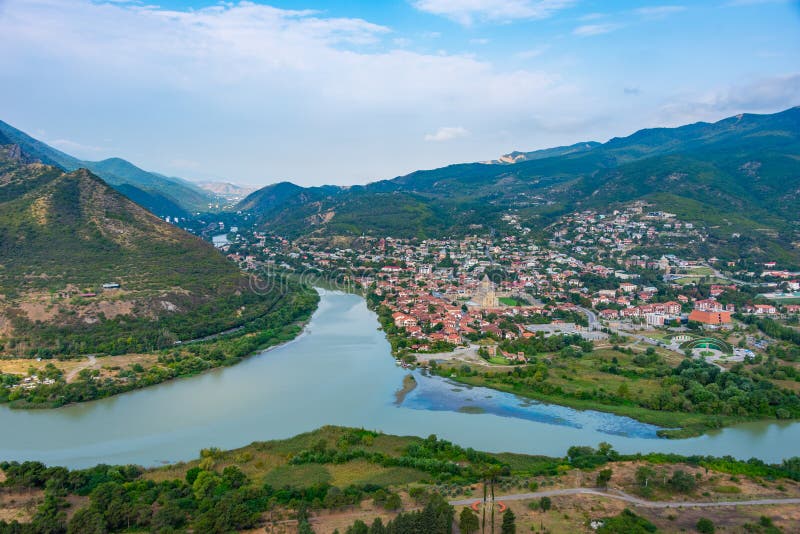 Panorama View of Mtskheta at Confluence of Mtkvari and Kura Rive Stock ...