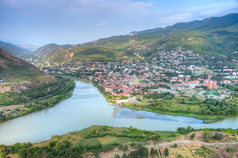 Panorama View of Mtskheta at Confluence of Mtkvari and Kura Rive Stock ...