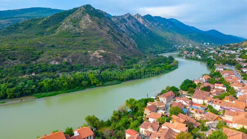 Panorama View of Mtskheta at Confluence of Mtkvari and Kura Rive Stock ...