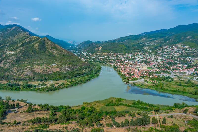 Panorama View of Mtskheta at Confluence of Mtkvari and Kura Rive Stock ...
