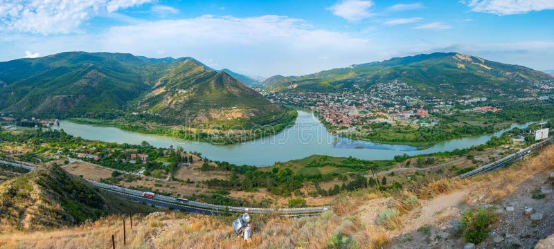 Panorama View of Mtskheta at Confluence of Mtkvari and Kura Rive Stock ...