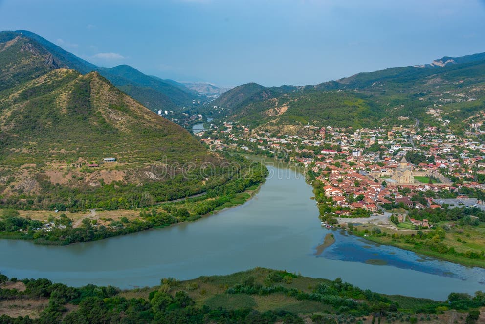 Panorama View of Mtskheta at Confluence of Mtkvari and Kura Rive Stock ...