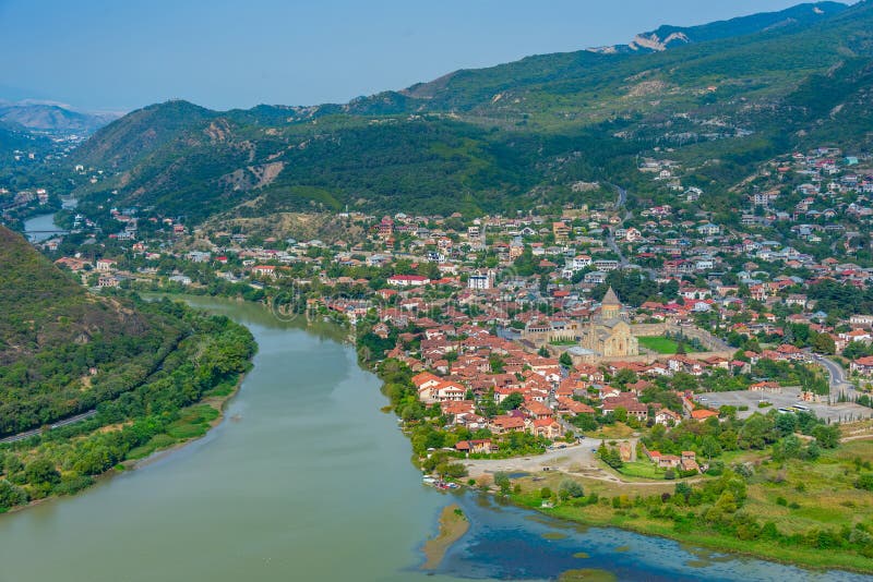 Panorama View of Mtskheta at Confluence of Mtkvari and Kura Rive Stock ...