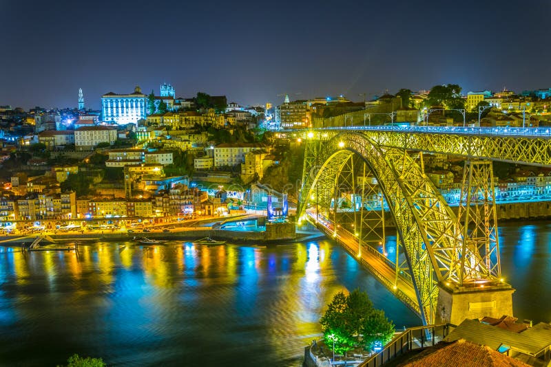 Panorama View of Porto during Night Stock Photo - Image of porto, color ...
