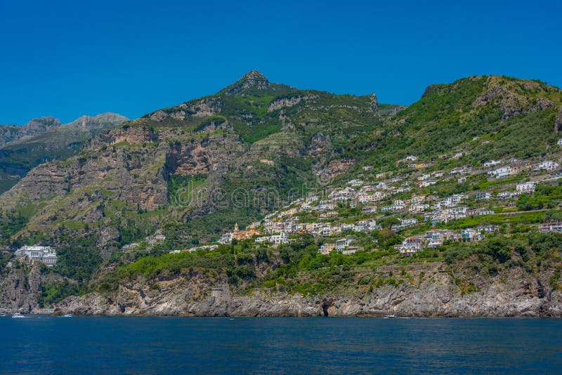 Panorama View of Praiano Town in Italy Stock Photo - Image of ...