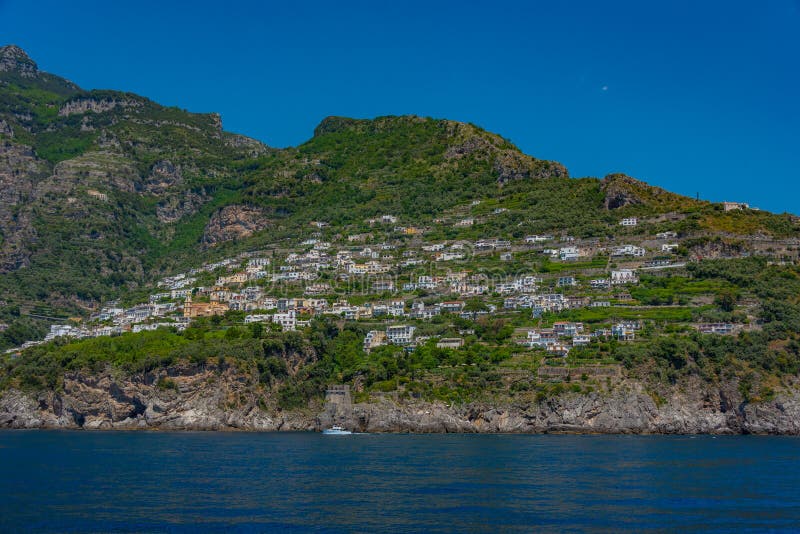 Panorama View of Praiano Town in Italy Stock Photo - Image of coast ...