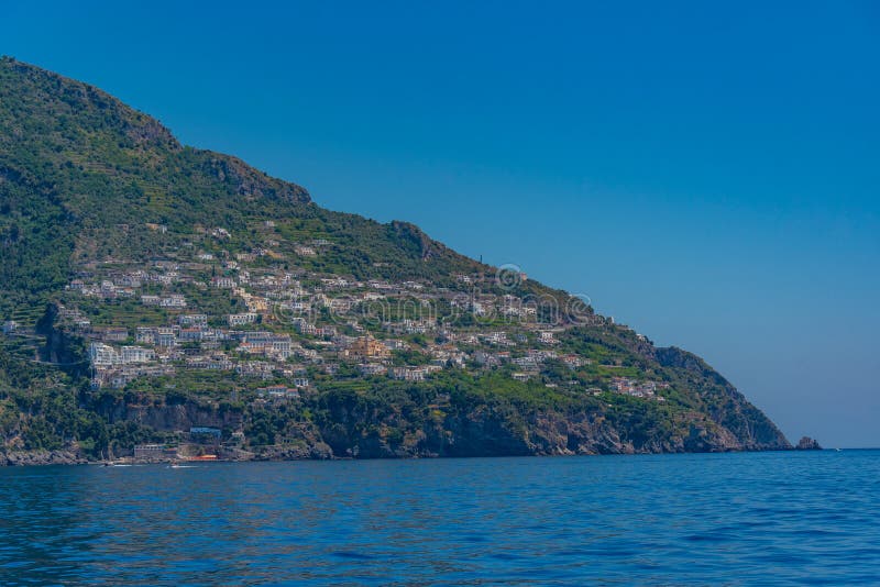 Panorama View of Praiano Town in Italy Stock Photo - Image of building ...