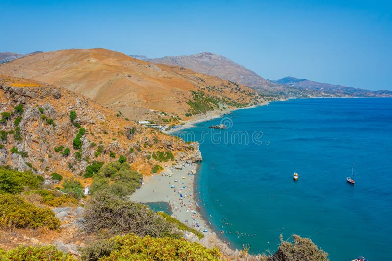 Panorama View of Preveli Beach at Greek Island Crete Stock Photo ...