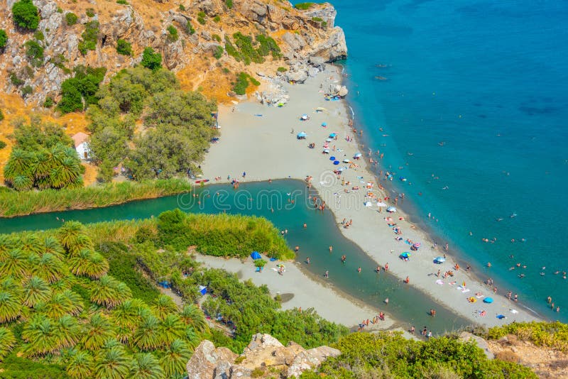 Panorama View of Preveli Beach at Greek Island Crete Stock Photo ...
