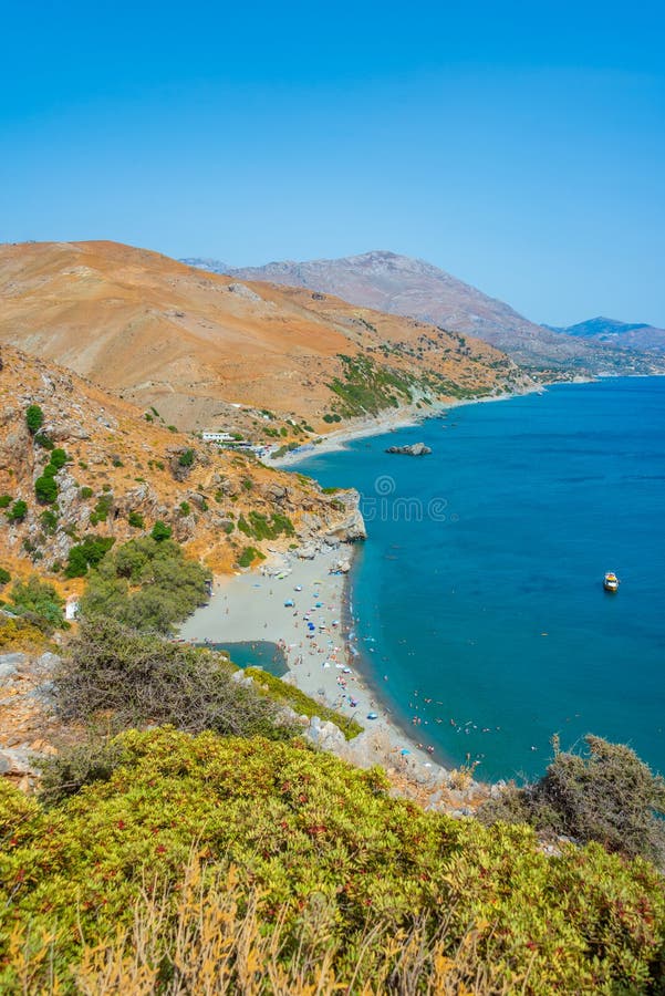 Panorama View of Preveli Beach at Greek Island Crete Stock Photo ...