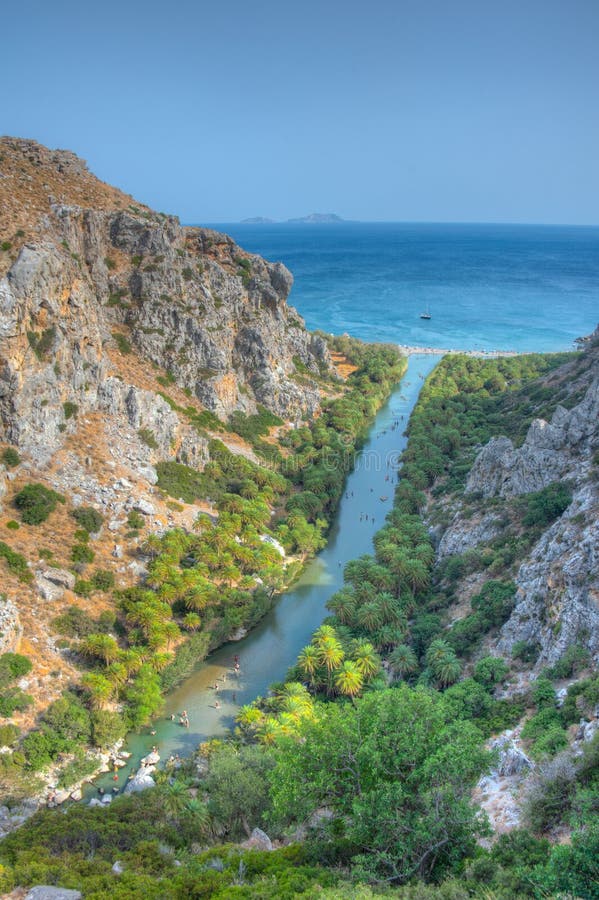 Panorama View of Preveli Beach at Greek Island Crete Stock Photo ...