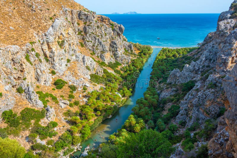 Panorama View of Preveli Beach at Greek Island Crete Stock Photo ...