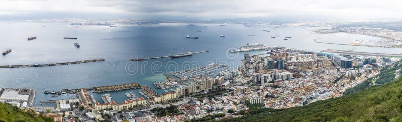 A Panorama View from the Rock Above the Settlement Below of Gibraltar ...