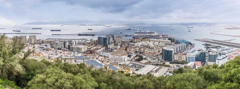 A Panorama View from the Rock Above the Town and Bay of Gibraltar Stock ...