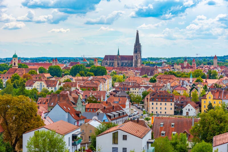 Panorama View of Rooftops in German Town Regensburg Stock Photo - Image ...